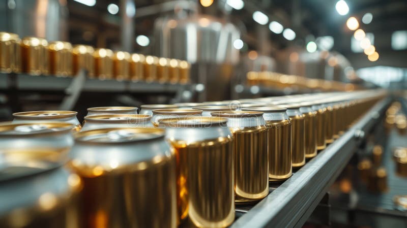 Rows of Aluminum Cans in a Beverage Factory Assembly Line. Stock Image ...