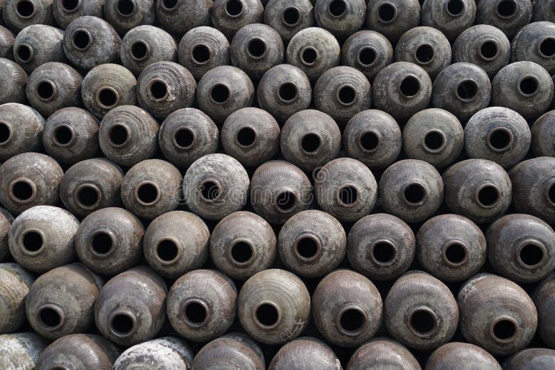 Rows of Ancient Wine Storage Containers on Top of Each Other Stock ...