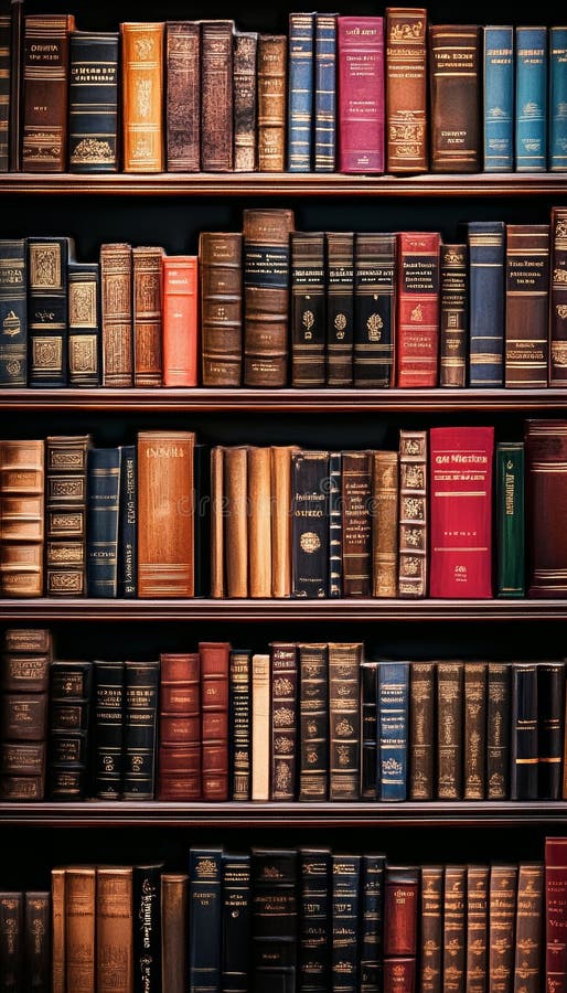 Rows of Antique Books in a Dark Library, Collection of Classic ...