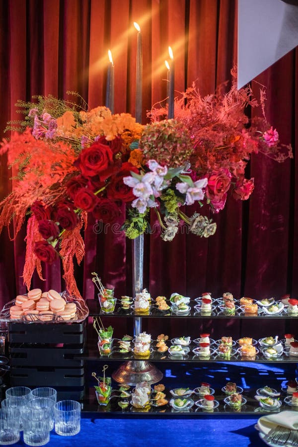 Rows of Appetizers and Starters on the Wedding Table Stock Photo ...