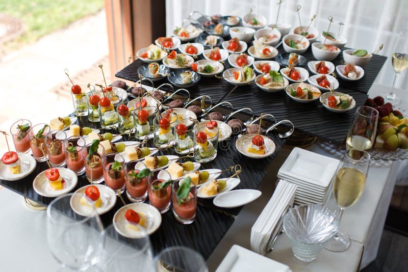 Rows of Appetizers and Starters on the Wedding Table Stock Photo ...