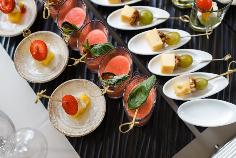 Rows of Appetizers and Starters on the Wedding Table Stock Photo ...