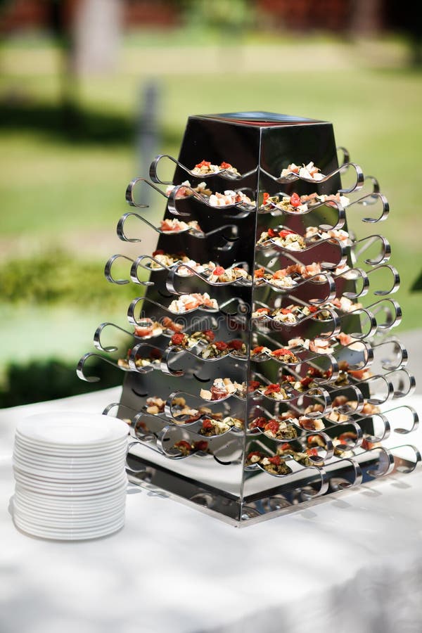 Rows of Appetizers and Starters on the Wedding Table Stock Photo ...
