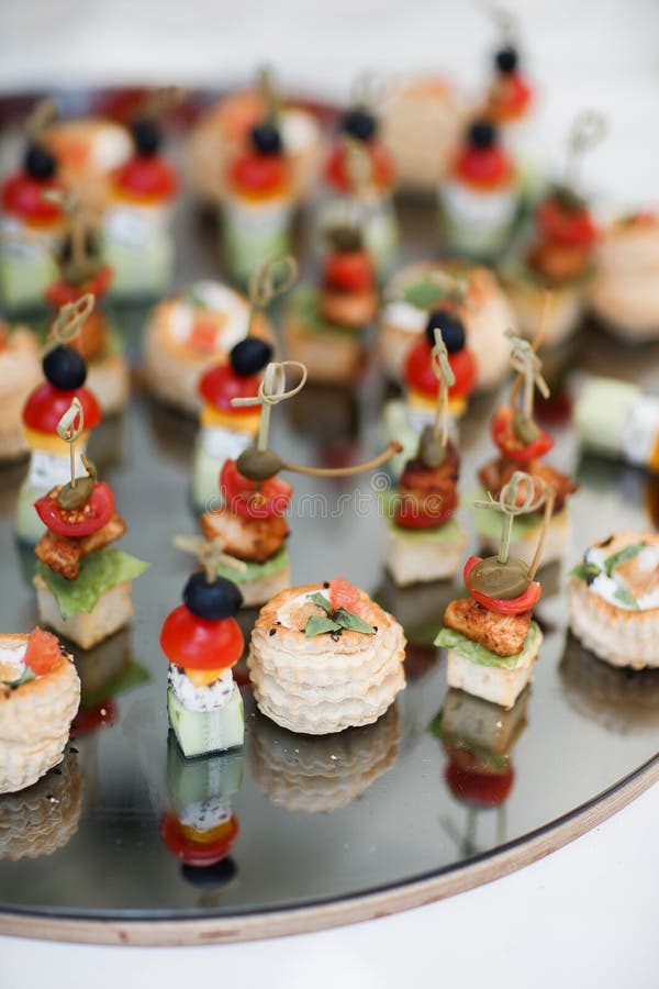 Rows of Appetizers and Starters on the Wedding Table Stock Image ...