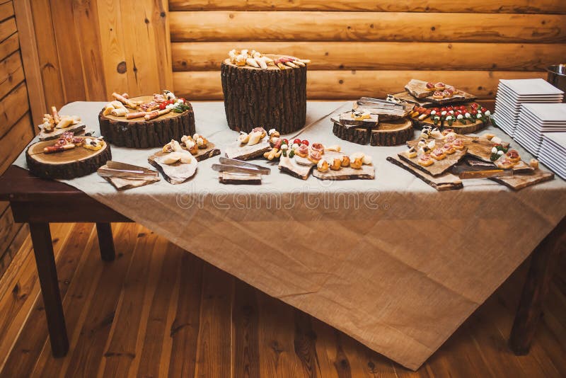 Rows of Appetizers and Starters on the Wedding Table Stock Photo ...