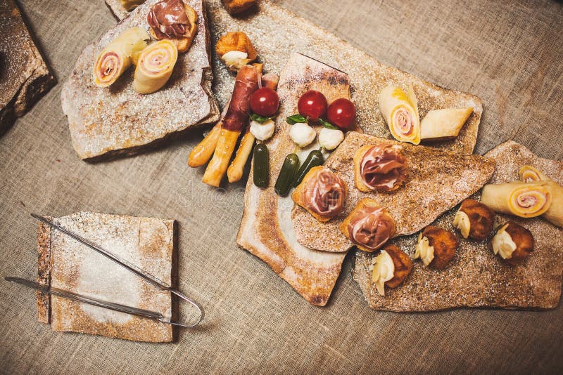 Rows of Appetizers and Starters on the Wedding Table Stock Photo ...