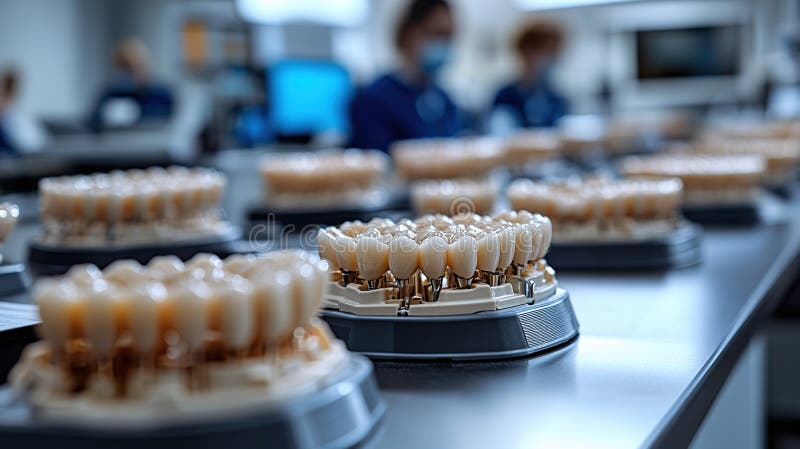 Rows of Artificial Teeth Models on a Production Line in a Dental Lab ...
