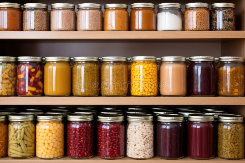 Rows of Assorted Canned Goods in a Clean Cupboard Stock Photo - Image ...