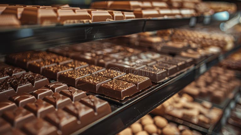 Rows of Assorted Chocolate Bars on Display in a Shop. Stock Image ...