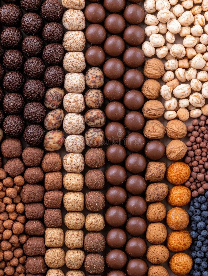 Rows of Assorted Chocolates and Nuts Stock Illustration - Illustration ...