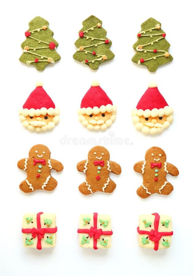Rows of Assorted Homemade Christmas Cookies on White Background Stock ...