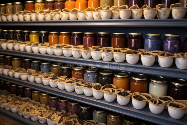 Rows of Assorted Teas and Coffee in Matching Containers Stock ...