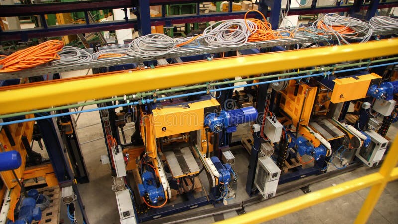Rows of Automated Machine Tools with Cables in Workshop Stock Footage ...