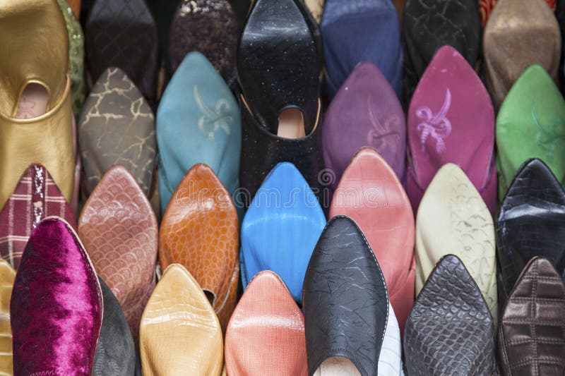 Rows of Babouches for Sale at a Moroccan Souk Stock Image - Image of ...
