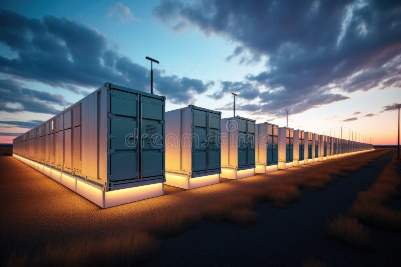 Rows of Battery Banks at an Energy Storage Facility Stock Image - Image ...