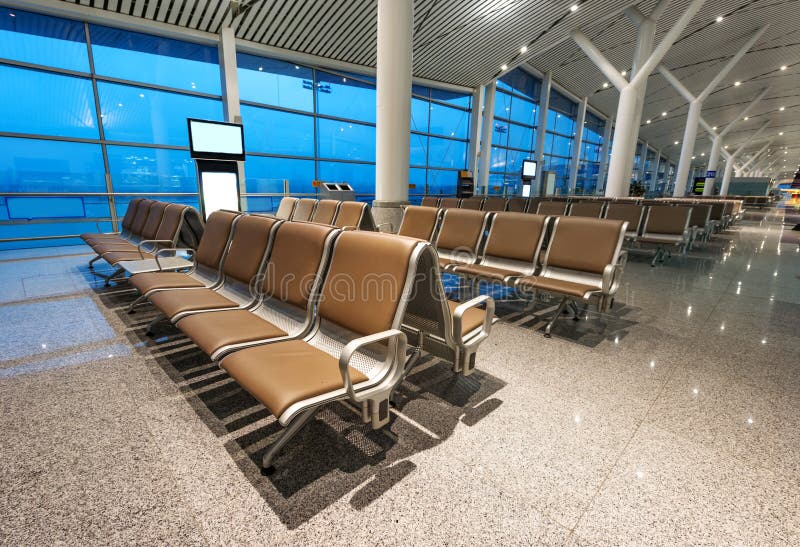 Rows of Benches in the Airport Stock Image - Image of benches, inside ...