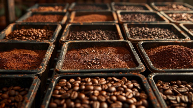 Coffee Bean Bins at a Roastery Stock Photo - Image of container ...