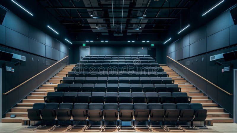 Rows of Black Chairs in Empty Auditorium Stock Photo - Image of ...