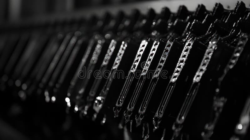 Rows of Black Metal Objects Stock Image - Image of closeup, assembly ...