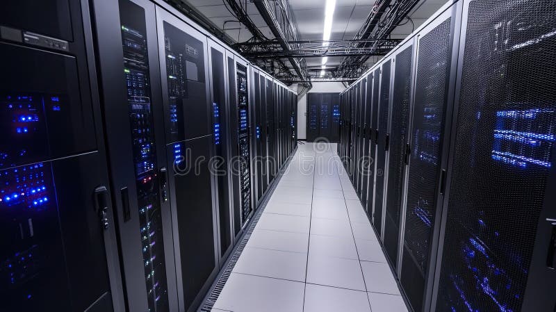 Rows of Black Servers in a Modern Data Center Stock Illustration ...