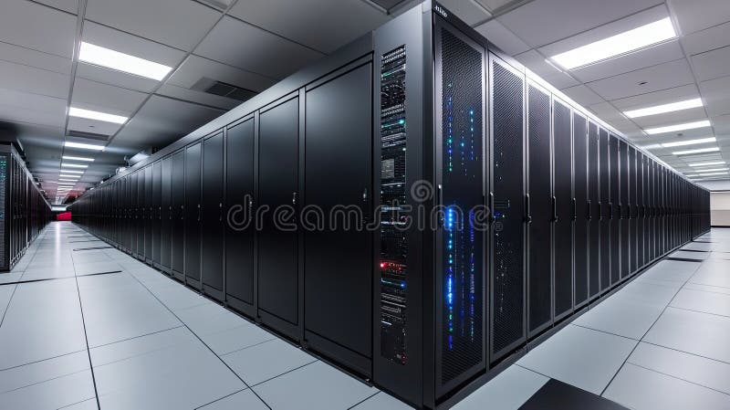 Rows of Black Servers in a Modern Data Center Stock Illustration ...
