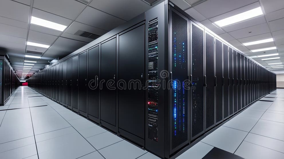 Rows of Black Servers in a Modern Data Center Stock Illustration ...