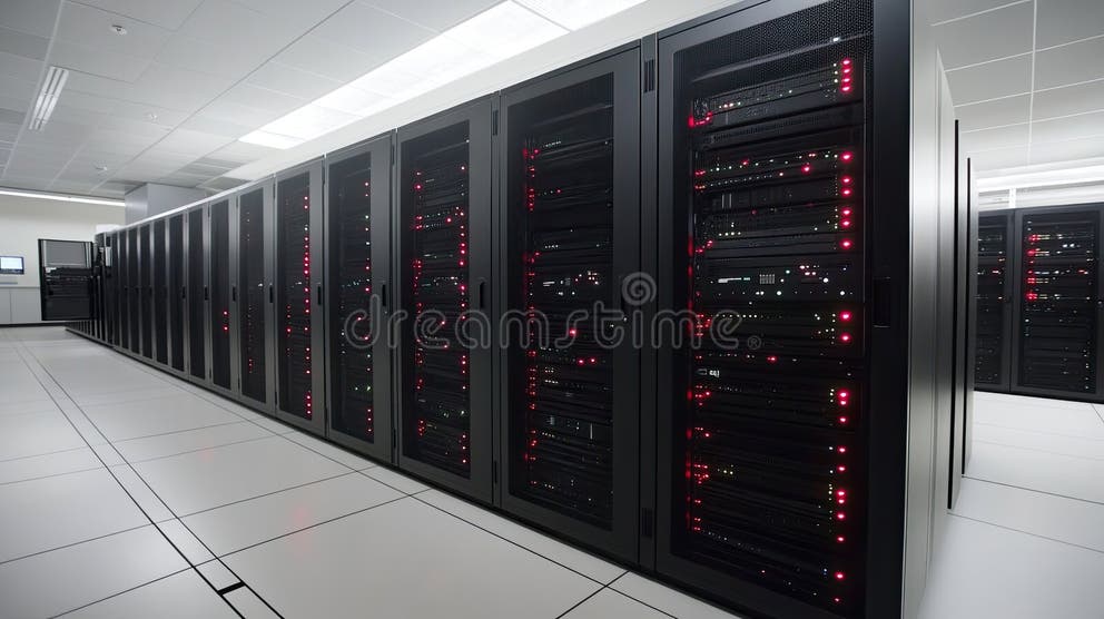 Rows of Black Servers in a Modern Data Center Stock Illustration ...