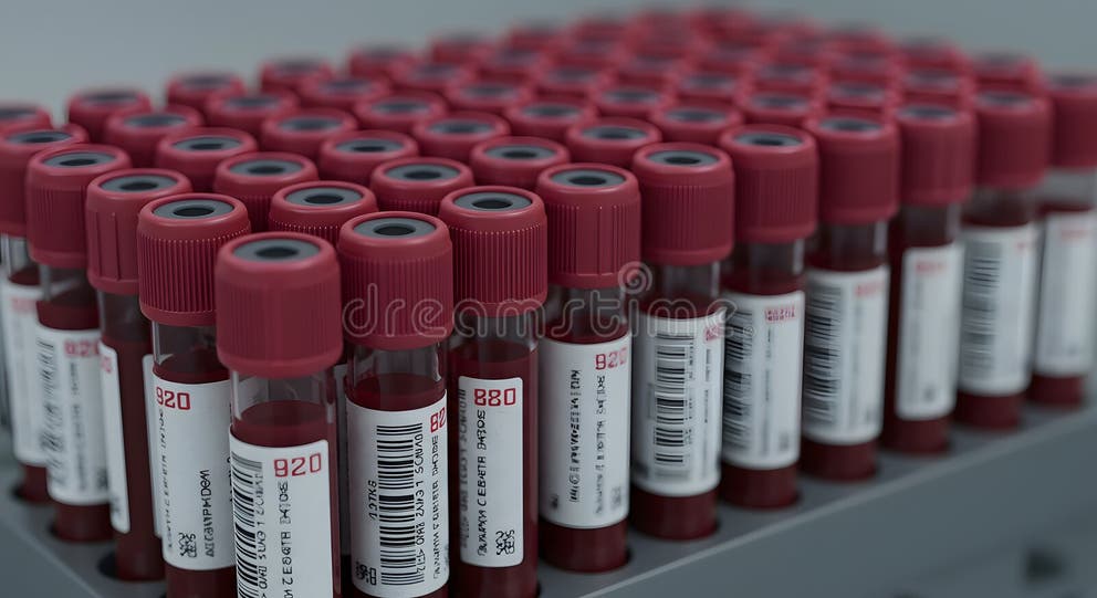 Rows of Blood Sample Vials Ready for Testing in Laboratory Stock ...