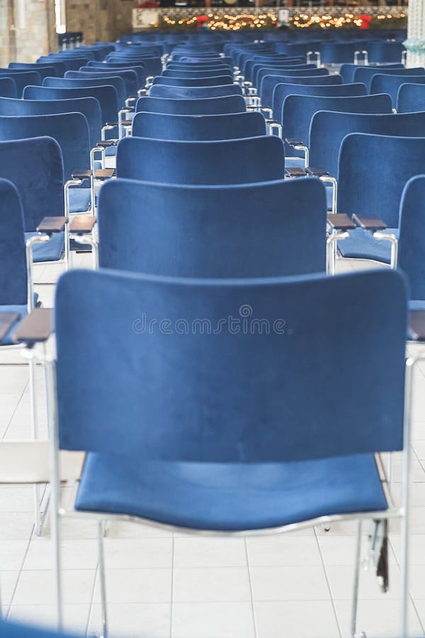 Rows of Blue Chairs in a Conference Hall Stock Image - Image of ...