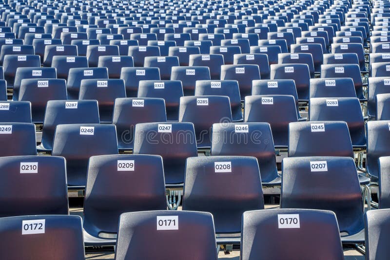 Rows of Blue Numbered Seats, Chairs in a Concert Hall for the Audience ...