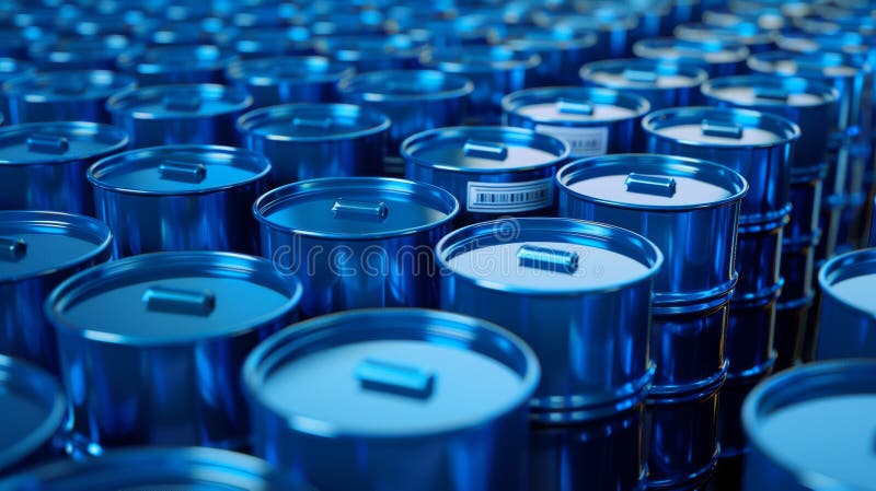 Rows of Blue Oil Barrels.AI Generated Image Stock Photo - Image of ...