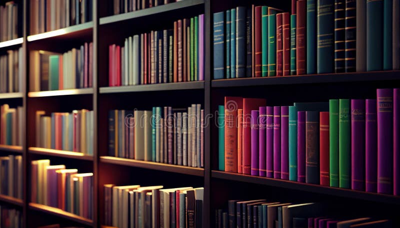 Rows of Books on Shelves in a Library. Developing Space Stock ...