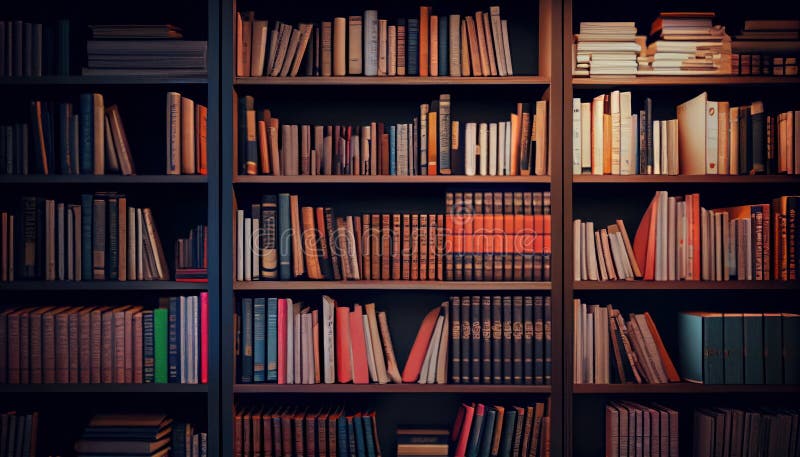 Rows of Books on Shelves in a Library. Developing Space Stock ...