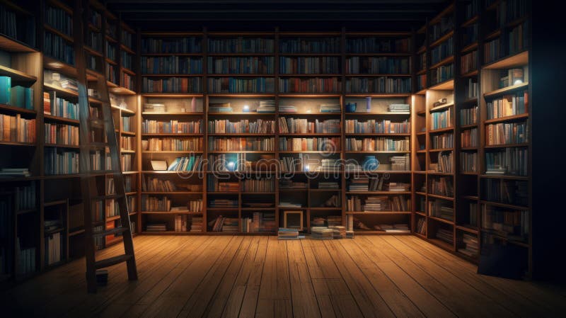 Rows of Books on Shelves in a Library. Developing Space Stock ...