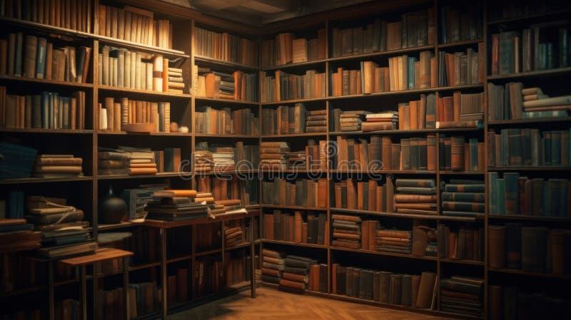 Rows of Books on Shelves in a Library. Developing Space Stock ...