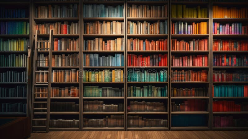 Rows of Books on Shelves in a Library. Developing Space Stock ...