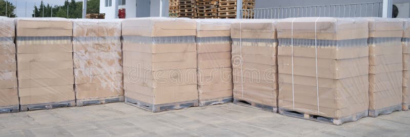 Rows of Boxes and Pallets in Warehouse and Production Warehouse Stock ...