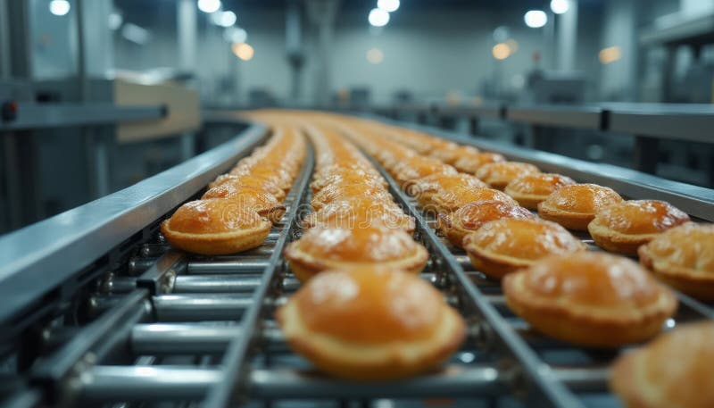 Rows of Bread on Conveyor in Bakery Stock Photo - Image of large, fresh ...