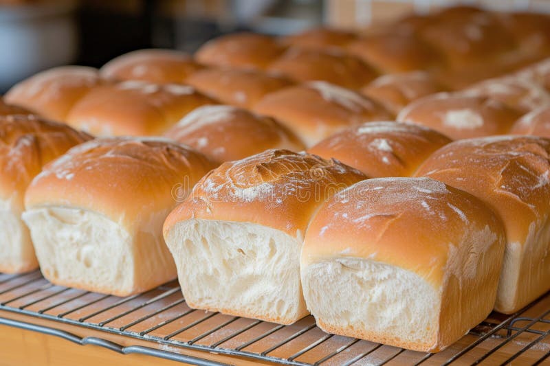 Rows of Bread Loaves Cooling on a Wire Rack Stock Photo - Image of wire ...