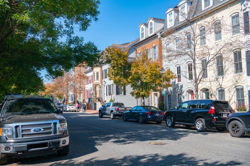 Rows of Brick Townhouses Along the Road Editorial Photo - Image of ...