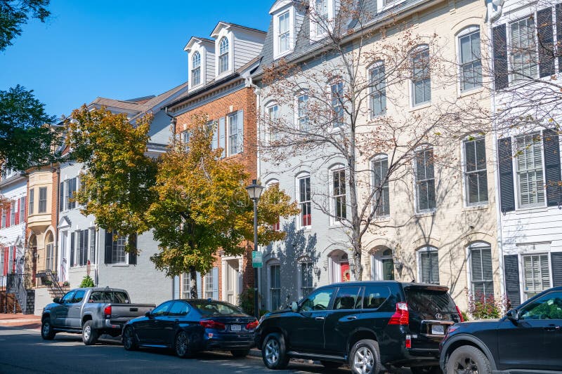 Rows of Brick Townhouses Along the Road Editorial Photography - Image ...
