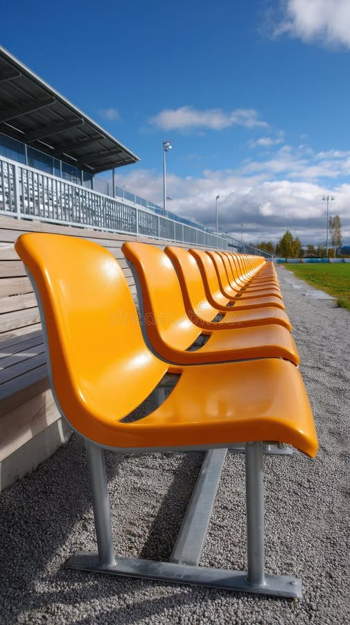 Rows of Bright Orange Stadium Seating Under a Blue Sky Landscape View ...