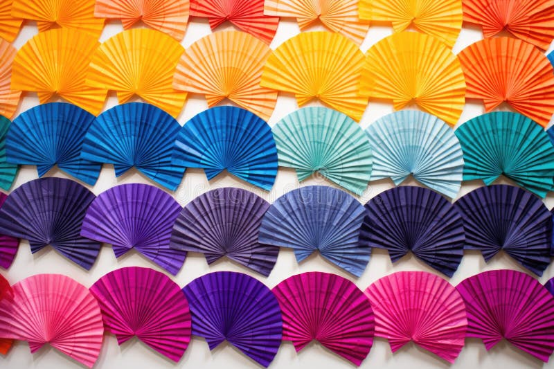 Rows of Brightly Colored Hand Fans Arranged on a White Background Stock ...