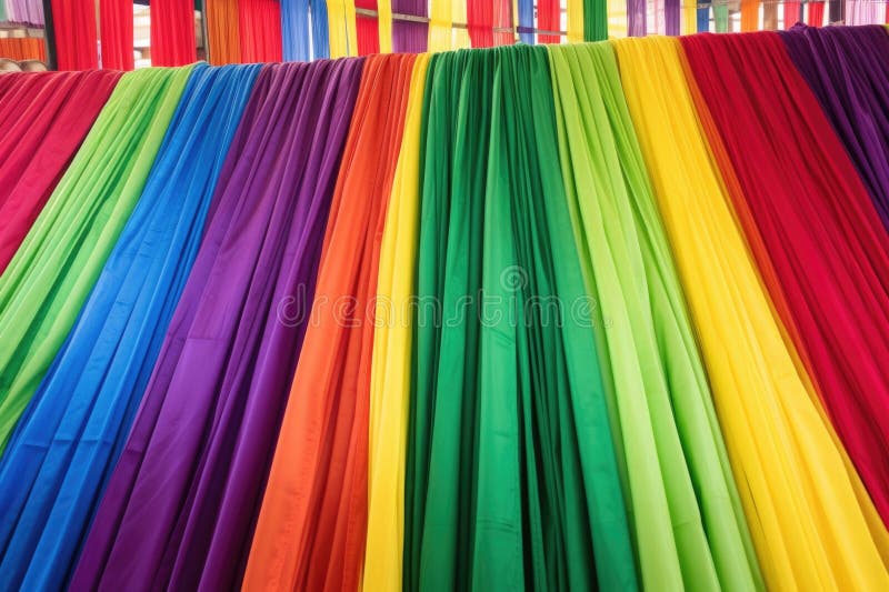 Rows of Brightly Colored Tent Fabric in Factory Stock Illustration ...