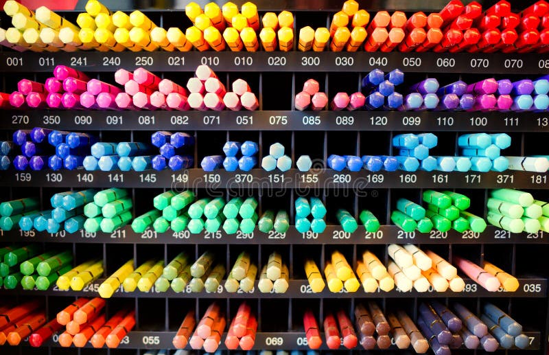 Rows of Brightly Coloured Pencils on a Display Rack. Stock Image ...