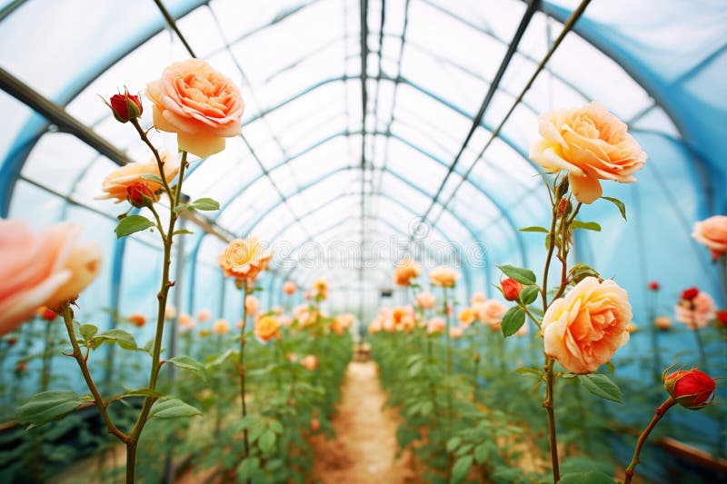 Rows of Budding Roses in a Dedicated Rose Greenhouse Stock Image ...