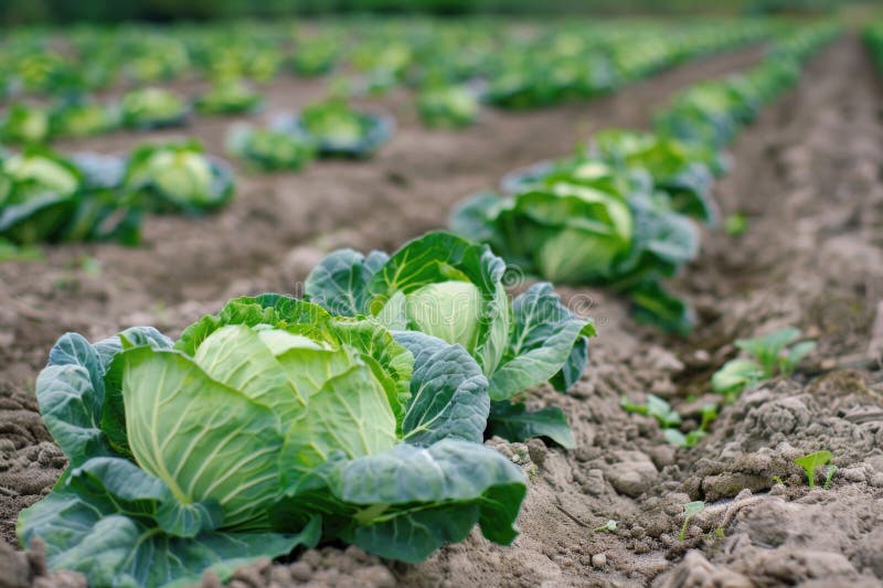 Rows of Cabbage Plants Growing in a Field, Perfect for Agricultural ...