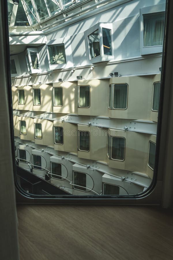 Rows of Cabin Windows Seen on the Promenade Deck on a Cruise Ship Stock ...