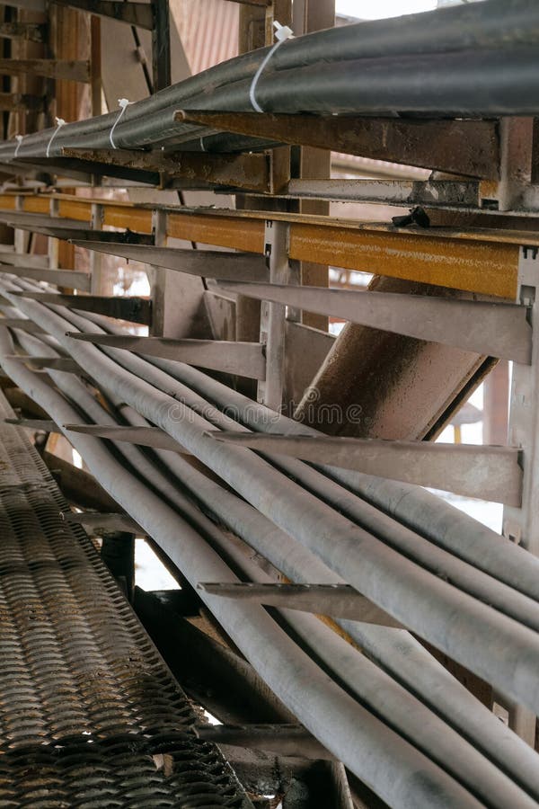 Rows of Cable on a Cable Overpass. Outdoors Industrial Conduit Corridor ...