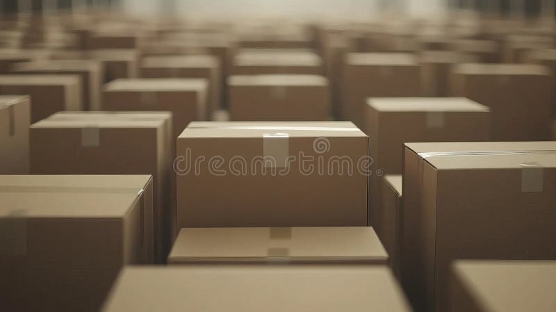 Rows of Cardboard Boxes in a Warehouse Creating a Visual Depth and ...